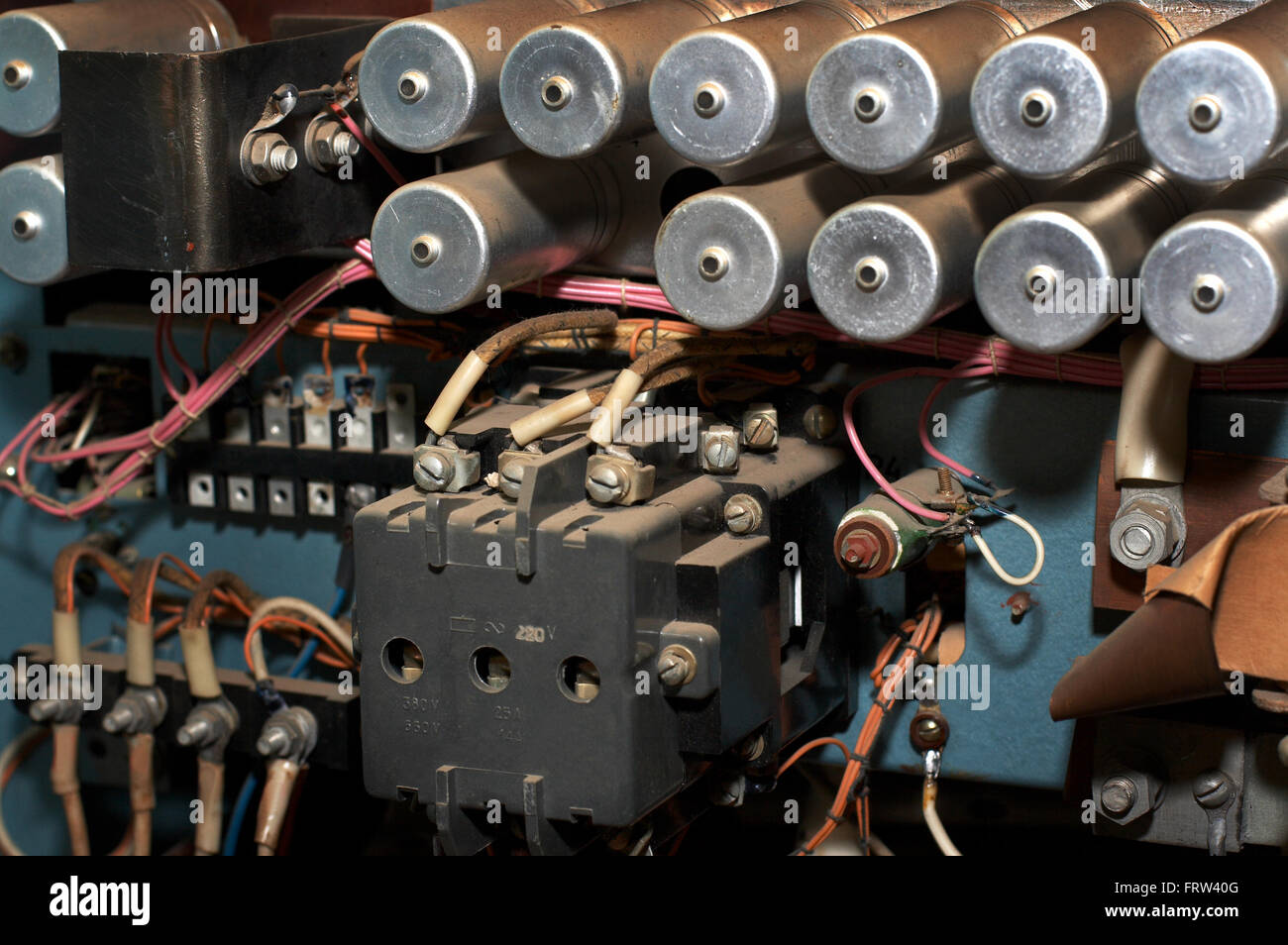 Electric details and wires in the old transformer Stock Photo - Alamy