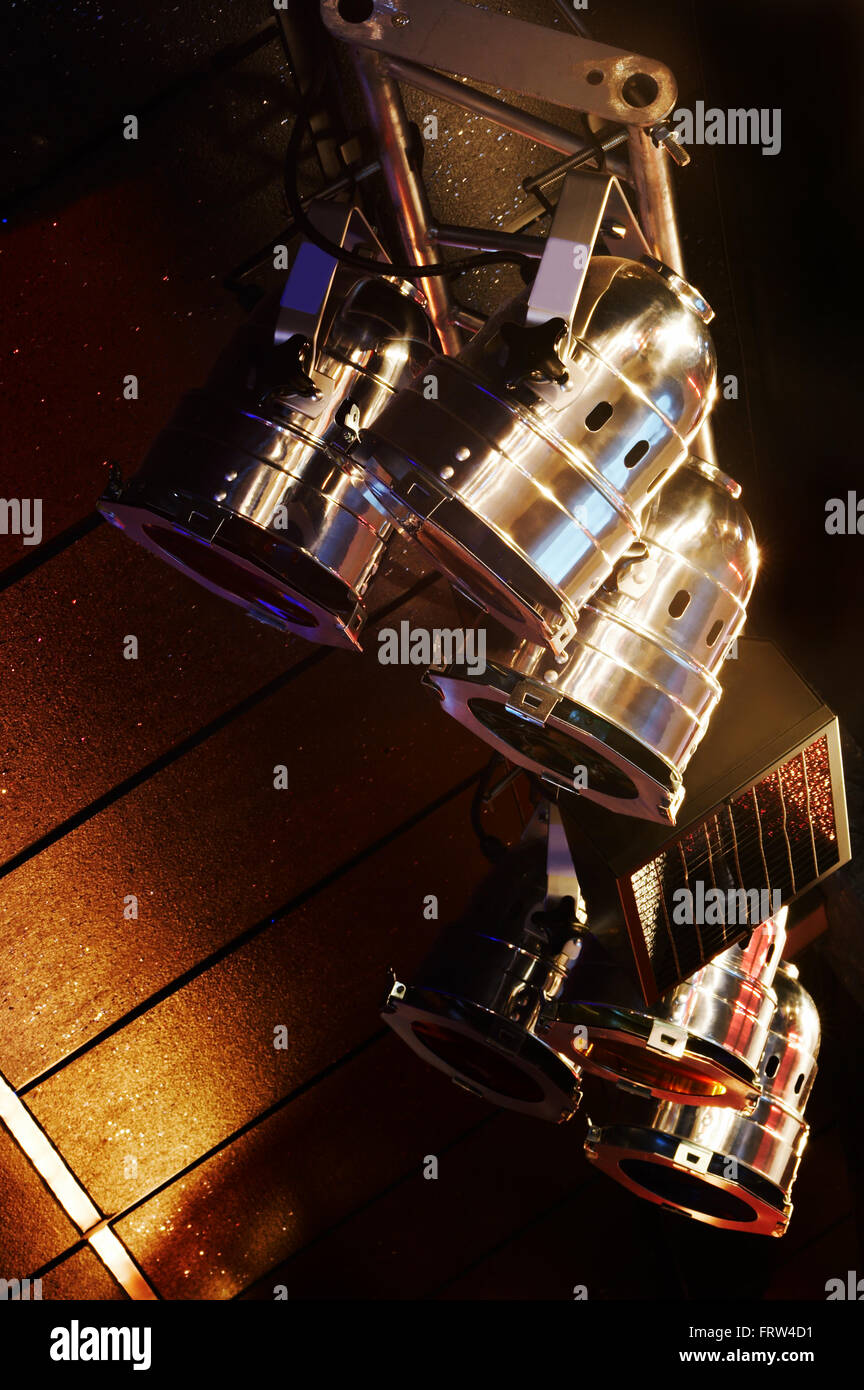 Powerful coloured projectors in modern night club Stock Photo - Alamy