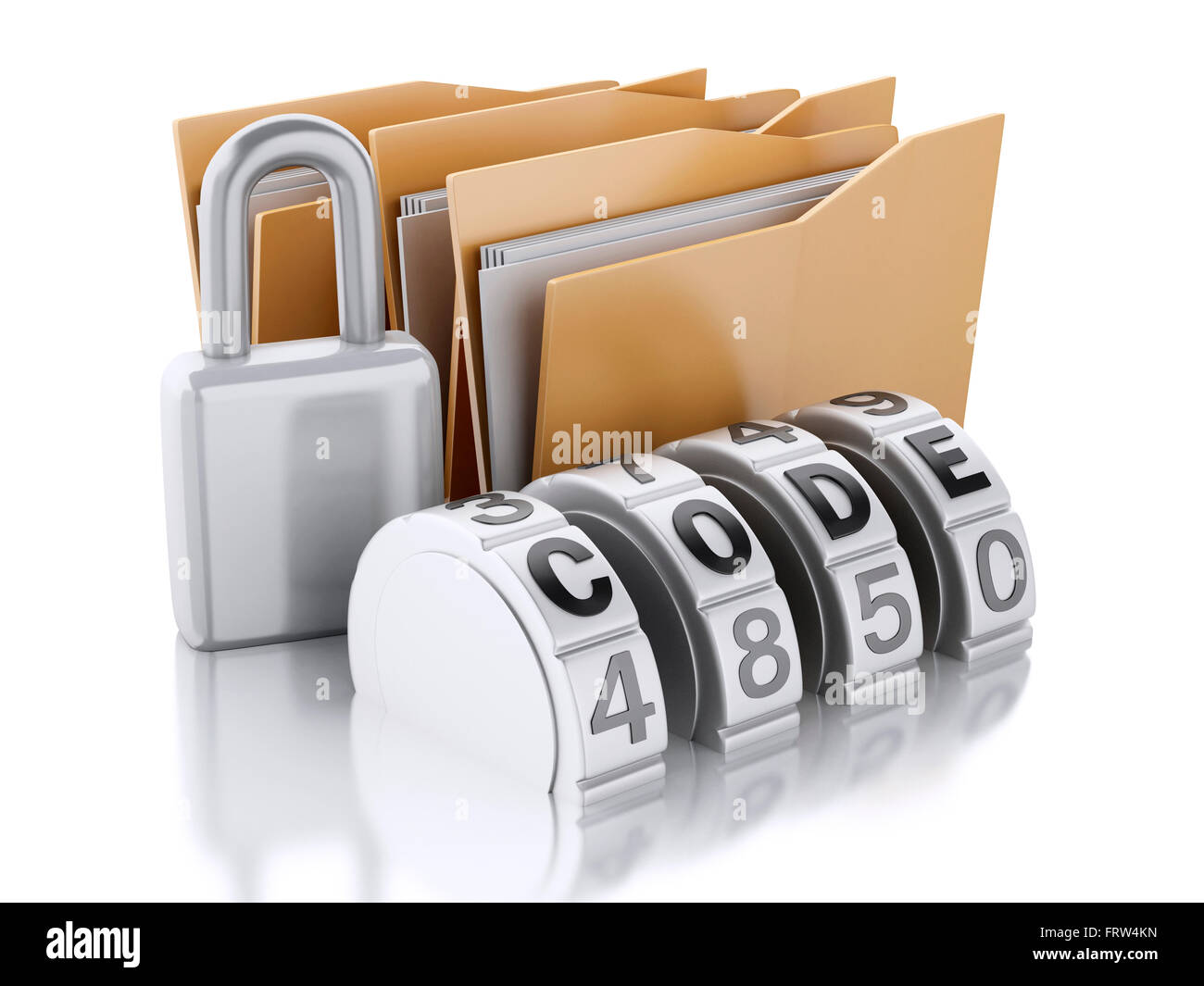 3d Ilustration. Folder with padlock and password combination. Security ...