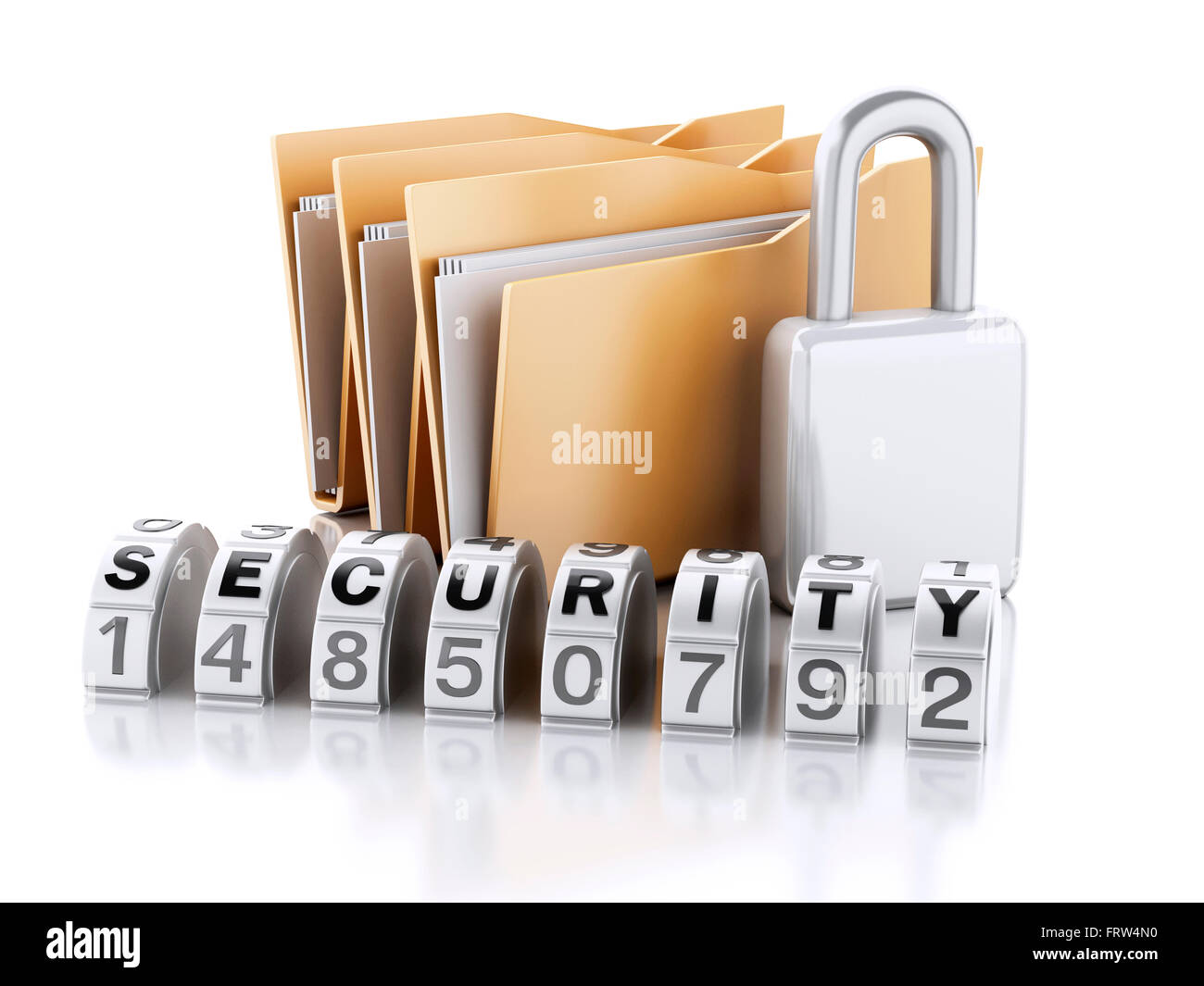 3d Ilustration. Folder with padlock and password combination. Security ...