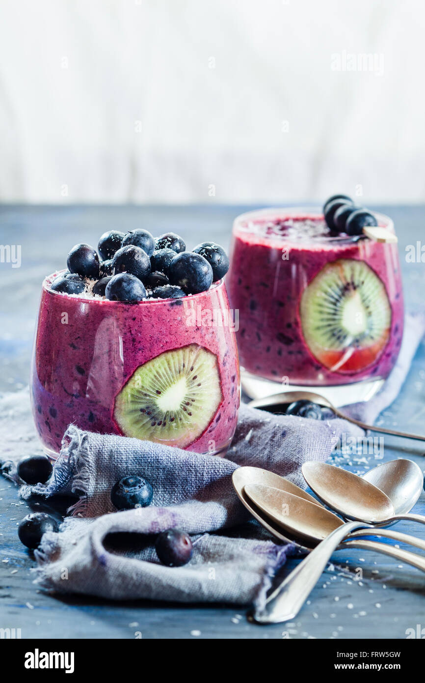 Smoothie pudding with tapioca, blueberries, and kiwi Stock Photo - Alamy