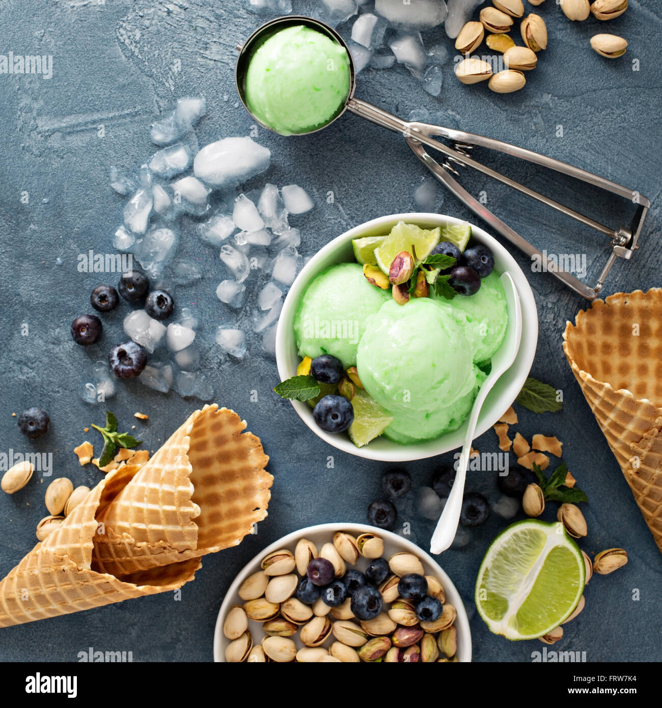Green refreshing lime pistachio ice cream Stock Photo - Alamy