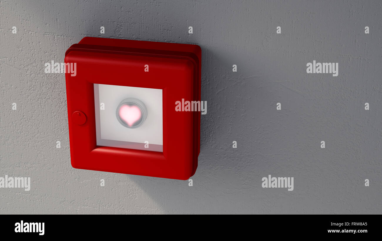 Fire alarm with shining heart on grey wall Stock Photo - Alamy