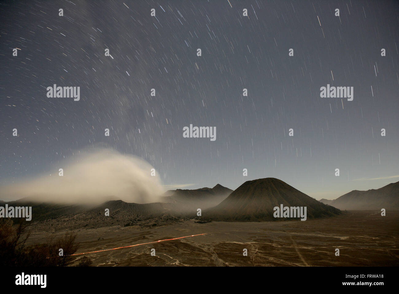 Indonesia, Java, Volcanos Bromo, Batok and Semeru at night Stock Photo ...