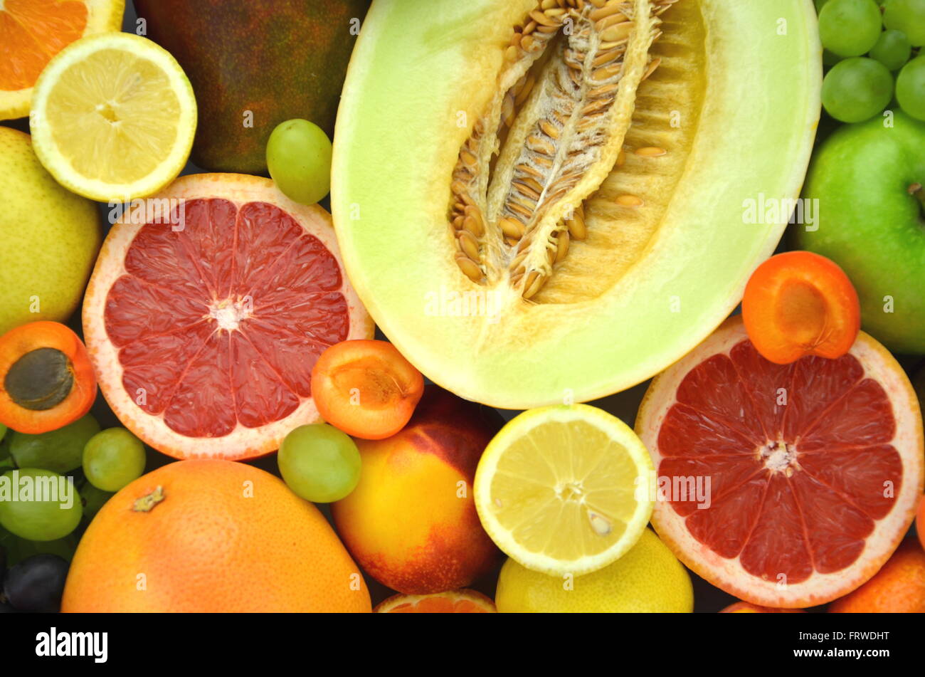 variety of fresh and delicious fruits on the table Stock Photo - Alamy