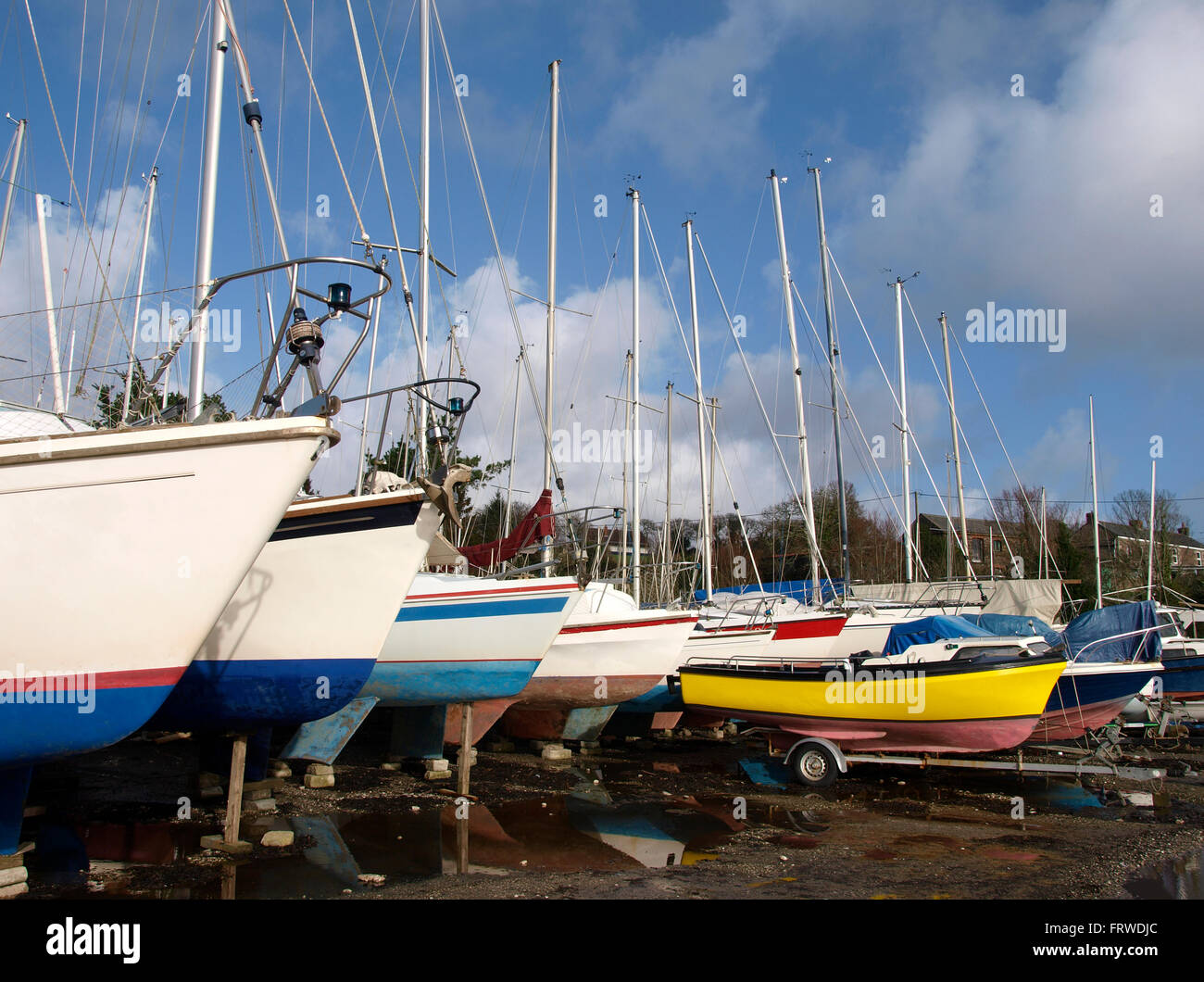 Yachts in a boatyard, Loe Beach, Feock, Cornwall, UK Stock Photo - Alamy