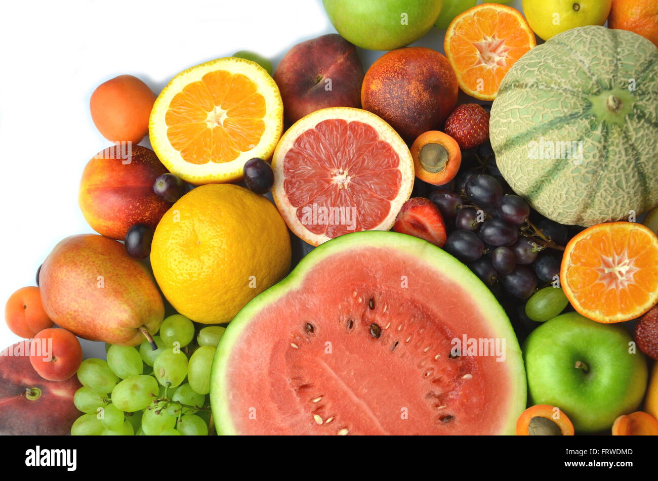 Variety of fresh and delicious fruits isolated on white Stock Photo - Alamy
