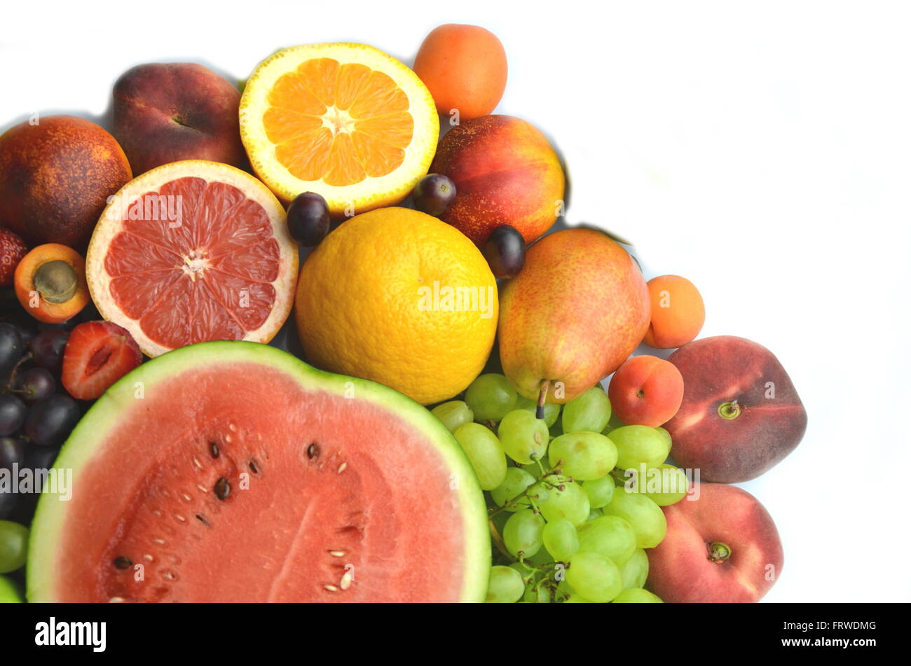 Variety of fresh and delicious fruits isolated on white Stock Photo - Alamy