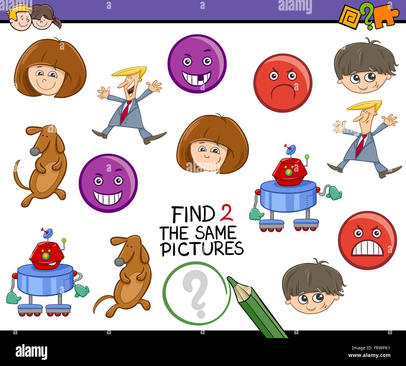 Cartoon Illustration of Find The Same Pictures Educational Activity ...