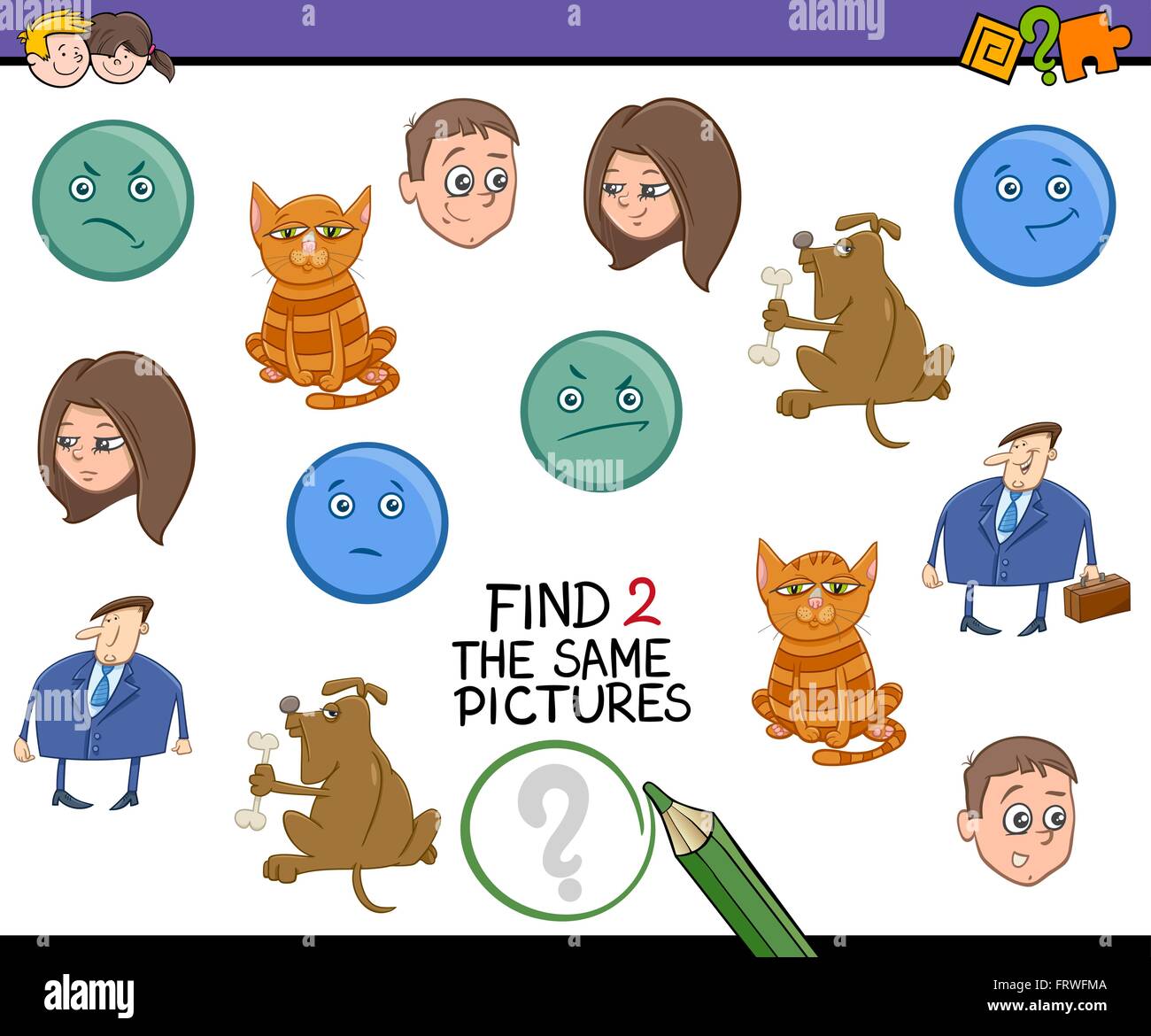 Cartoon Illustration of Find The Same Pictures Educational Activity for ...