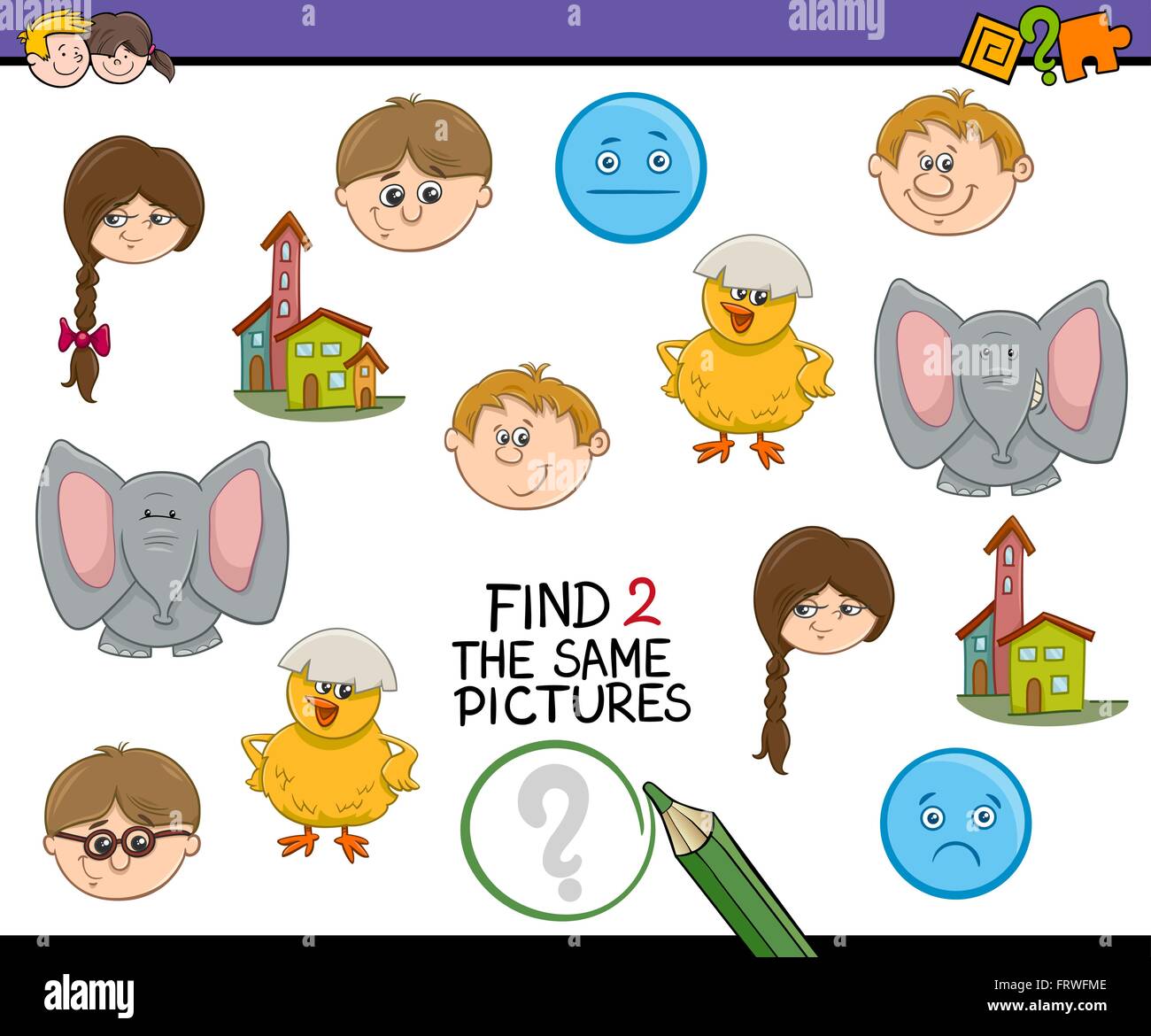 Cartoon Illustration of Find Exactly the Same Pictures Educational ...