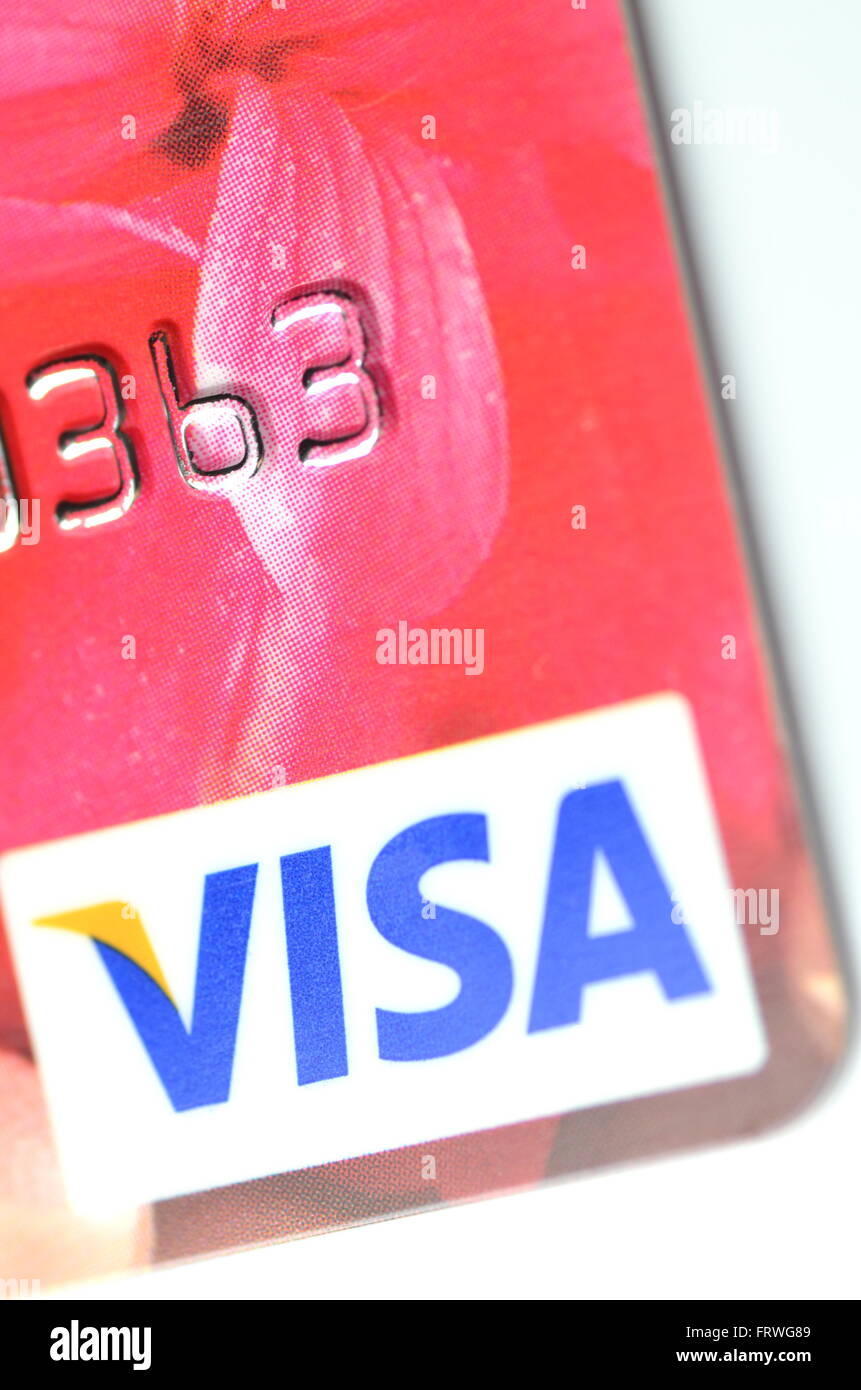 Closeup of VISA credit card isolated on white background Stock Photo ...