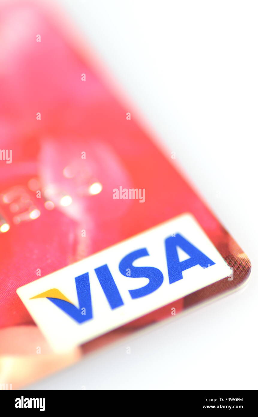 Closeup of VISA credit card isolated on white background Stock Photo ...