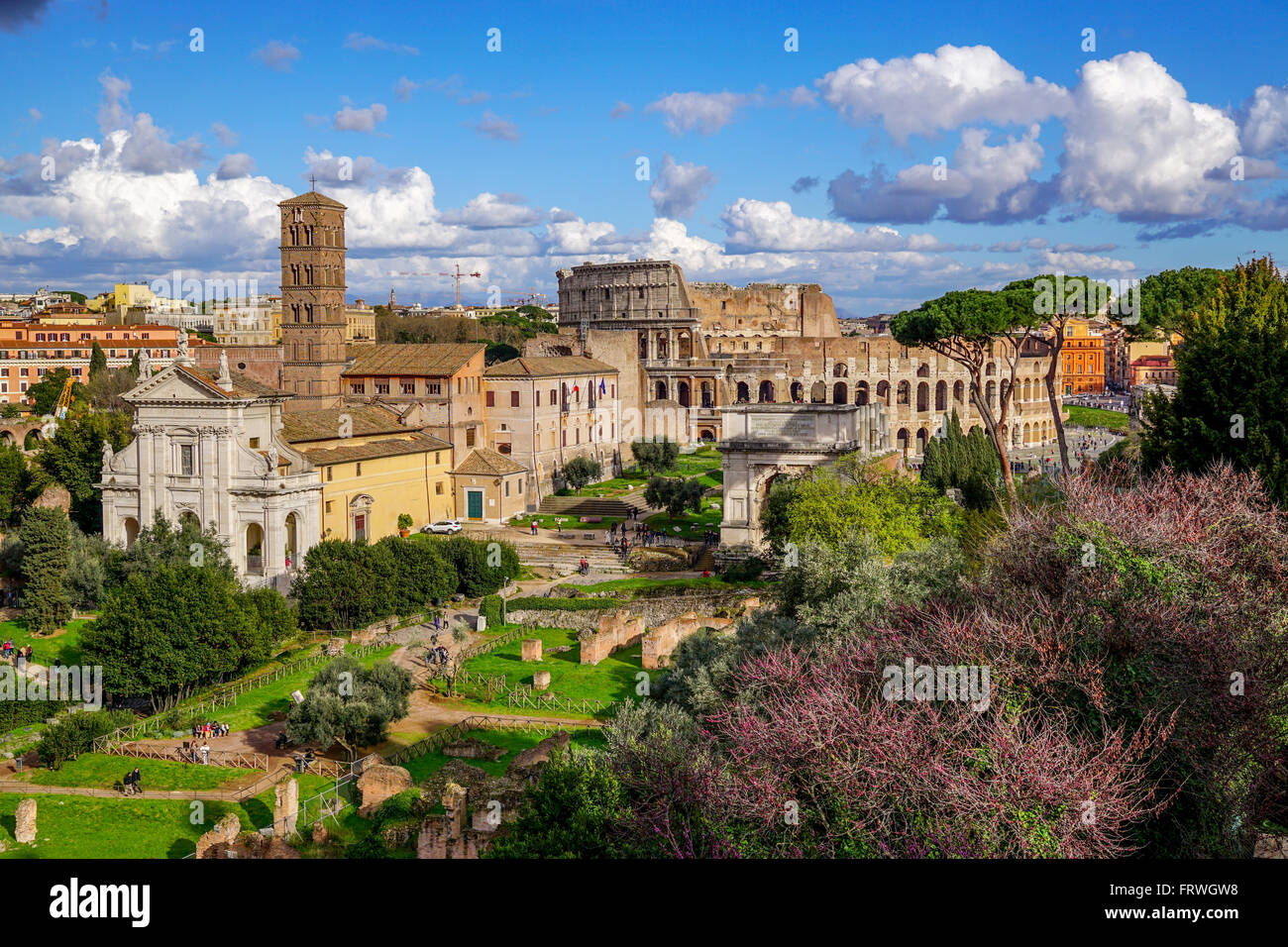 View of the Colosseum, Santa Francesca Romana and the Arch of Titus ...
