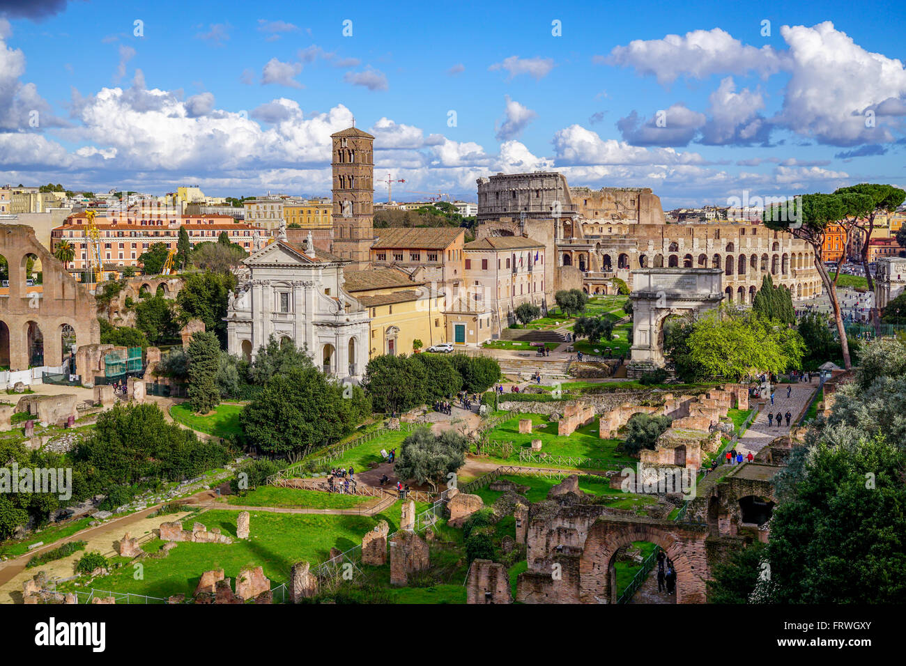 View of the Colosseum, Santa Francesca Romana, Arch of Titus and Roman ...