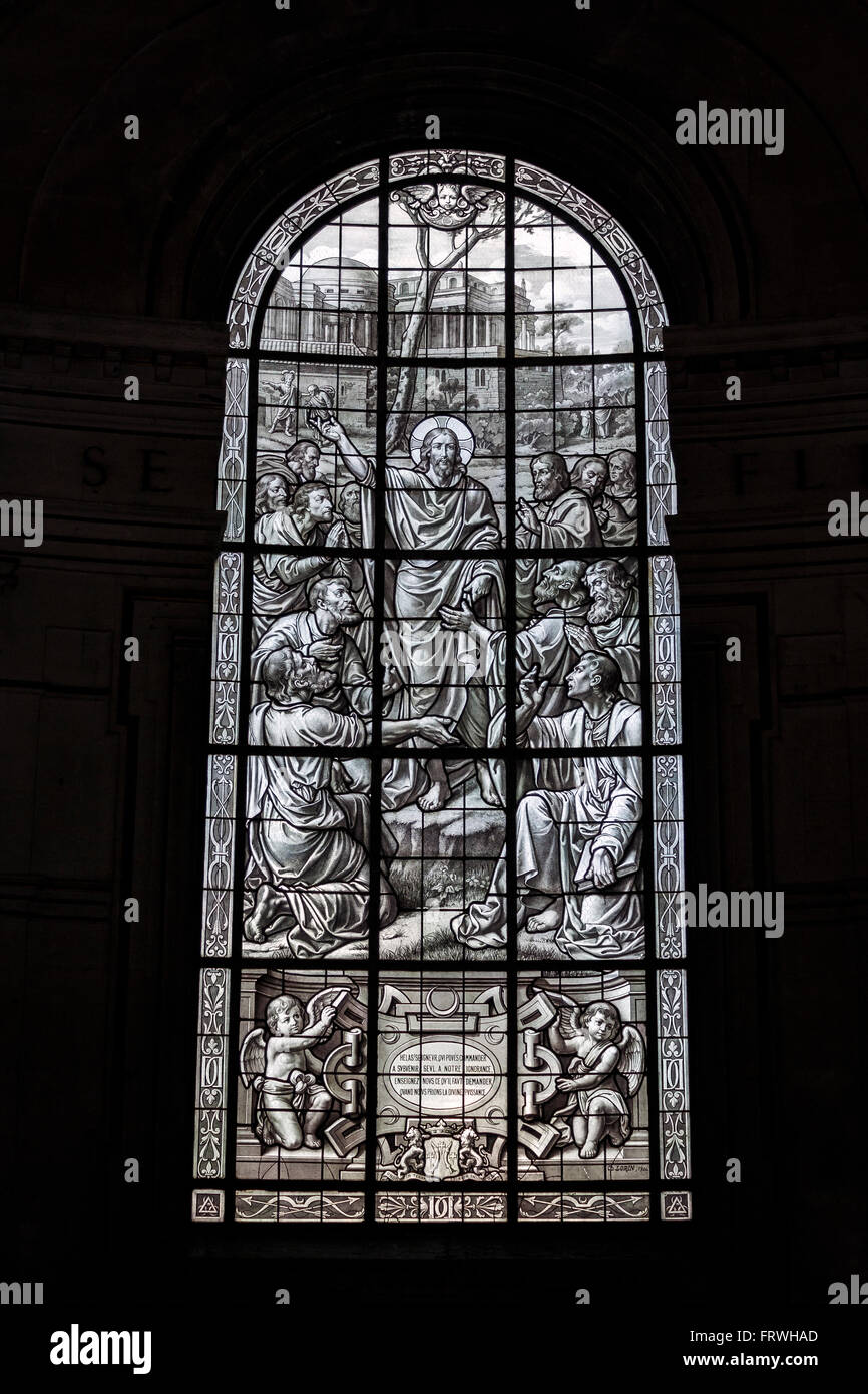 Stained glass in the Chapel - France Stock Photo - Alamy