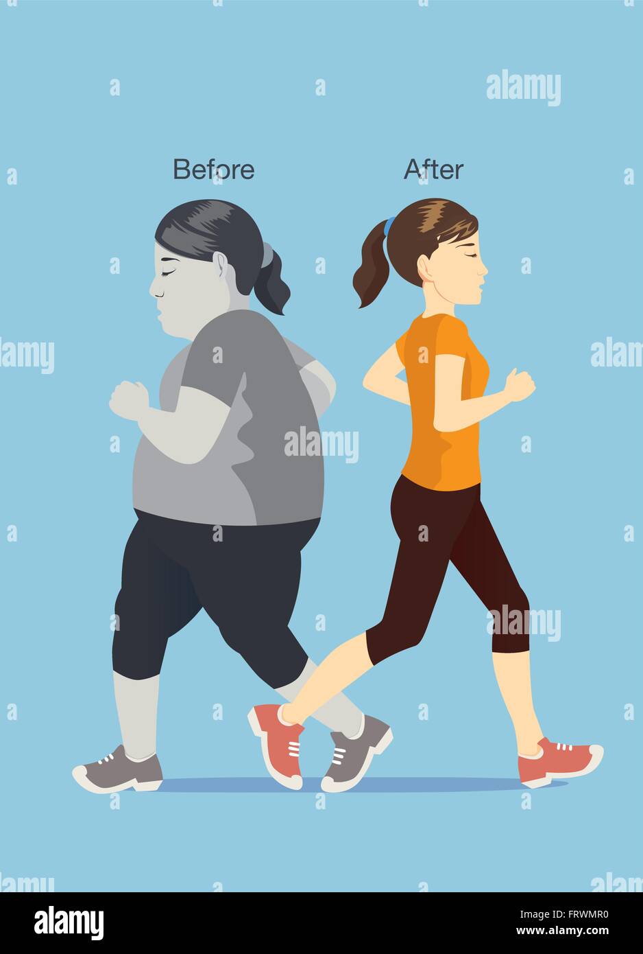 Slim women jogging and fat Stock Vector Image & Art - Alamy