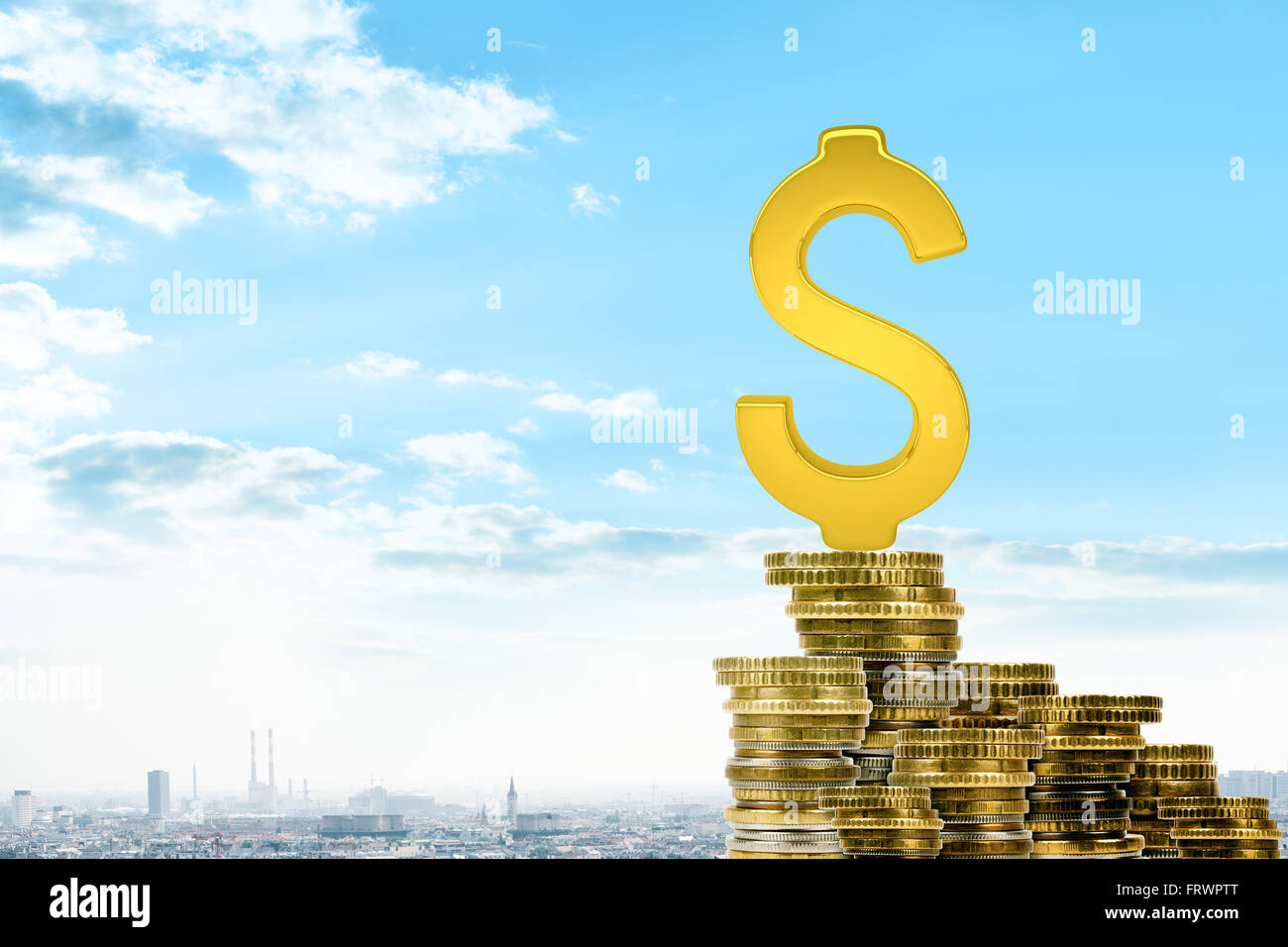 Gold dollar sing on pile of coins Stock Photo - Alamy