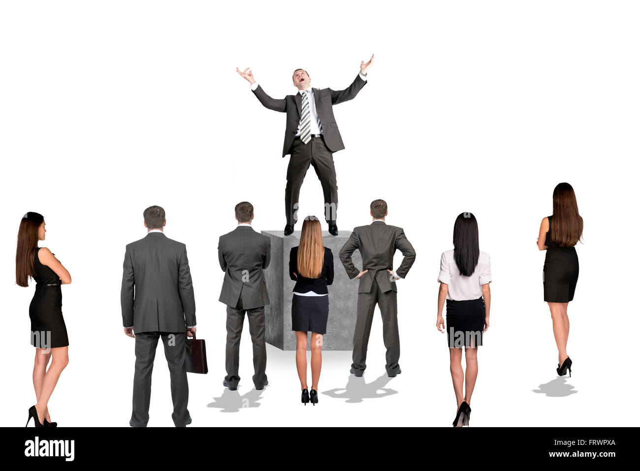 Leader standing on tribune Stock Photo - Alamy