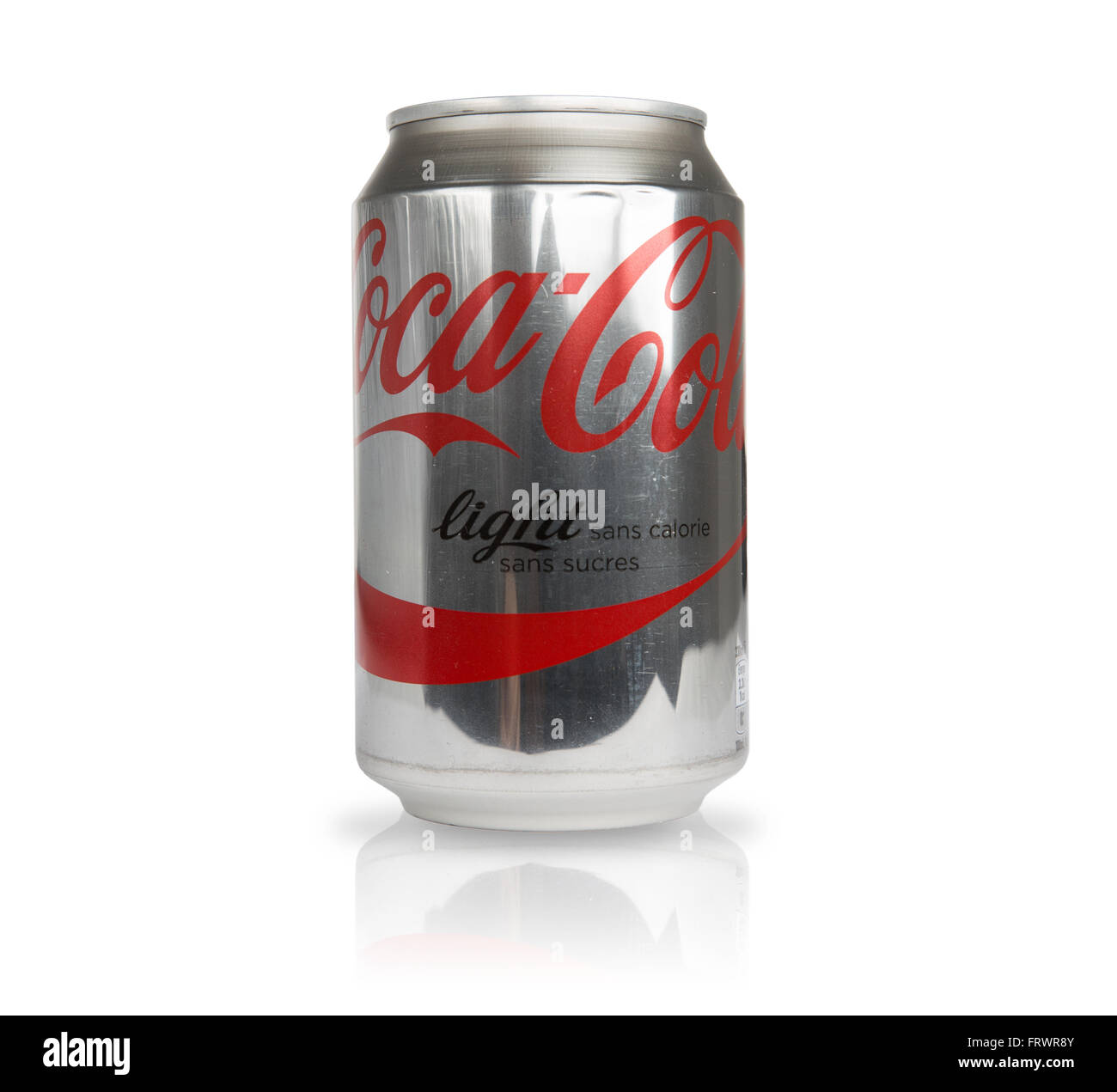 TOURS, FRANCE - JUNE 6, 2015: Closeup of aluminum silver can of Coca ...