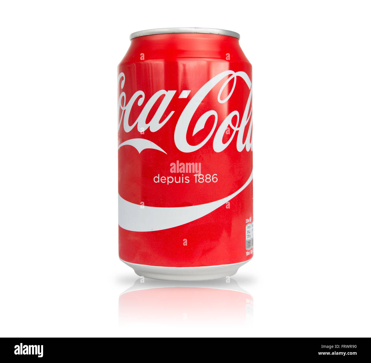 TOURS, FRANCE - JUNE 6, 2015: Closeup of aluminum red can of Coca-Cola ...