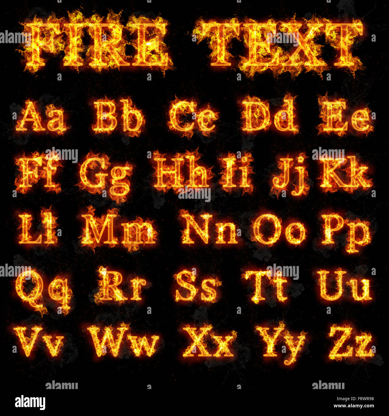 Fire font collection of all letters of alphabet Stock Photo - Alamy