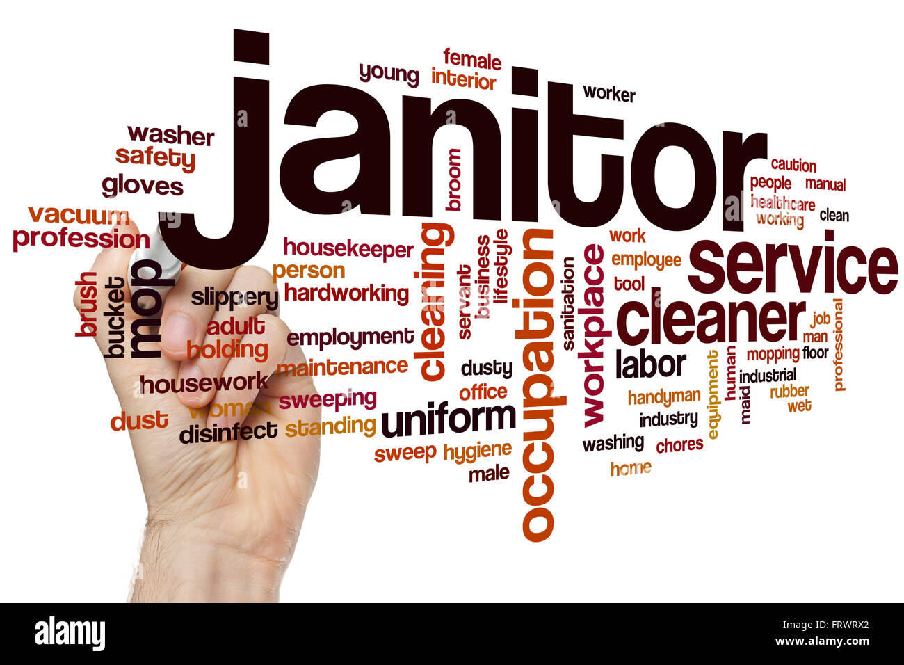 Janitor word cloud concept Stock Photo - Alamy