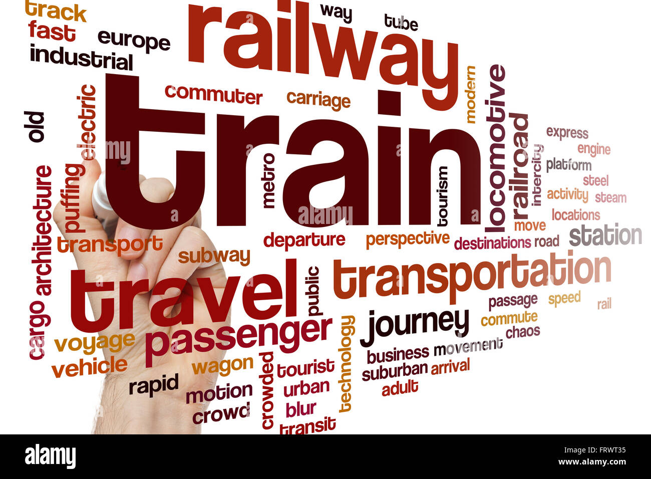 Train word cloud concept Stock Photo - Alamy
