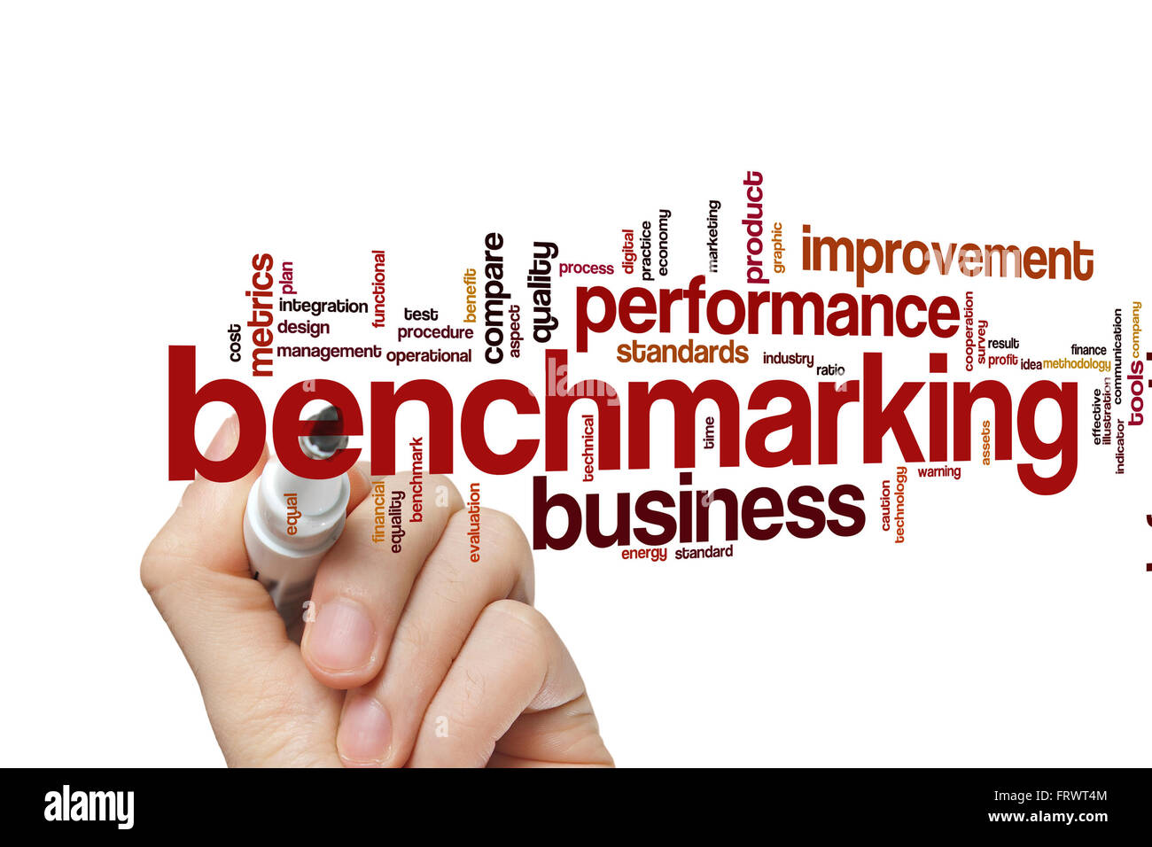Benchmarking concept word cloud background Stock Photo - Alamy