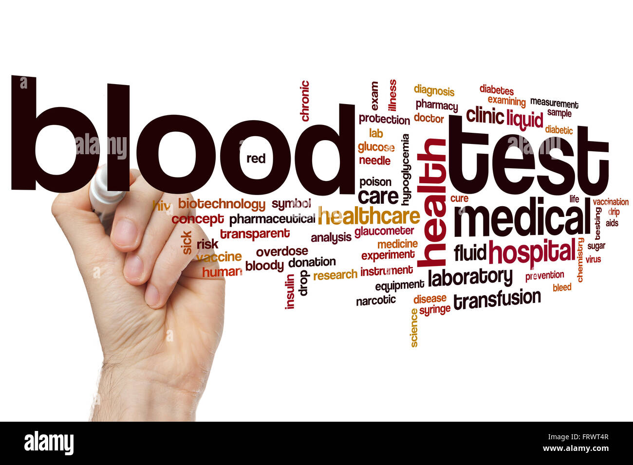 Blood test word cloud concept Stock Photo - Alamy
