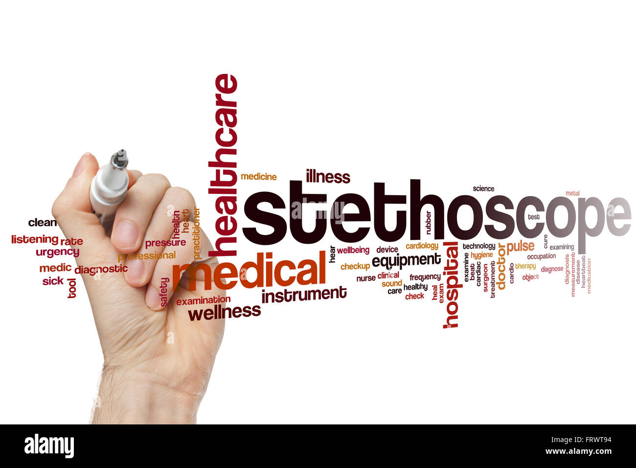 Stethoscope word cloud concept with medicine health related tags Stock ...