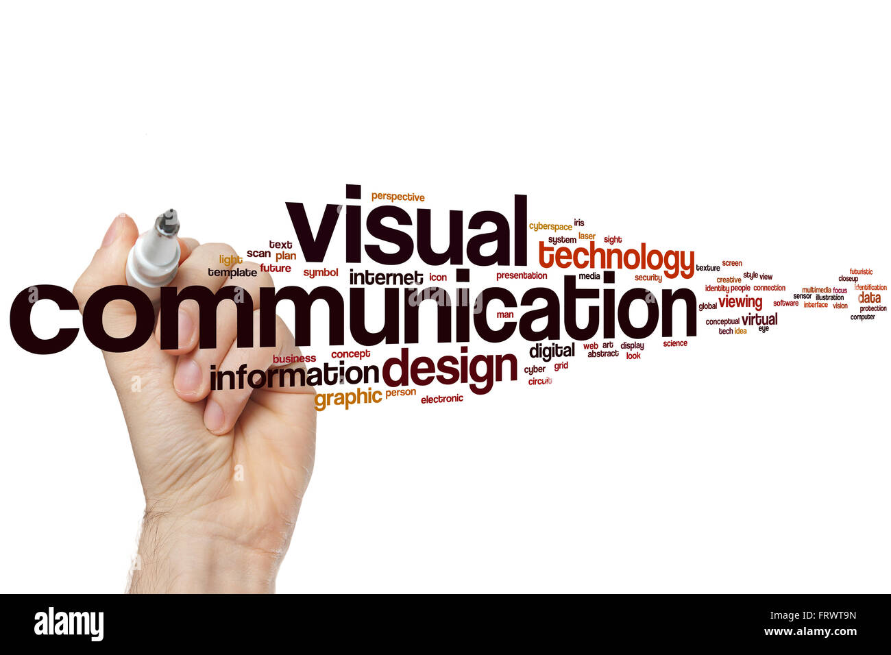 Visual communication word cloud concept with technology digital related ...