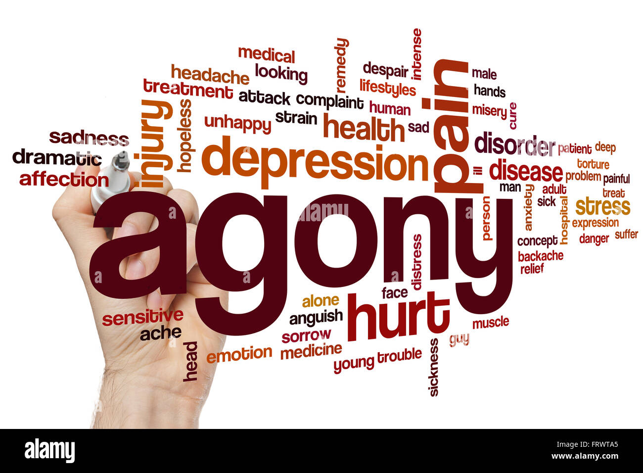 Agony word cloud concept with pain hurt related tags Stock Photo - Alamy