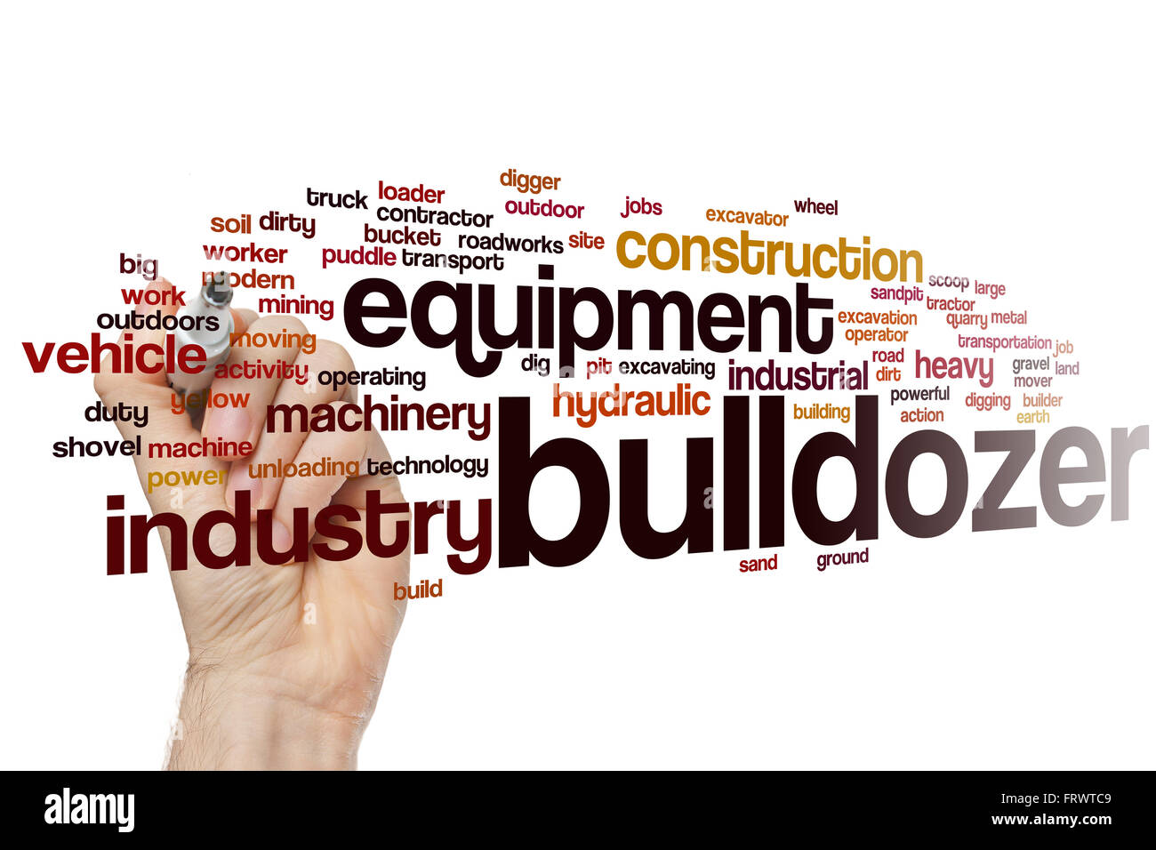 Bulldozer word cloud concept with construction equipment related tags ...