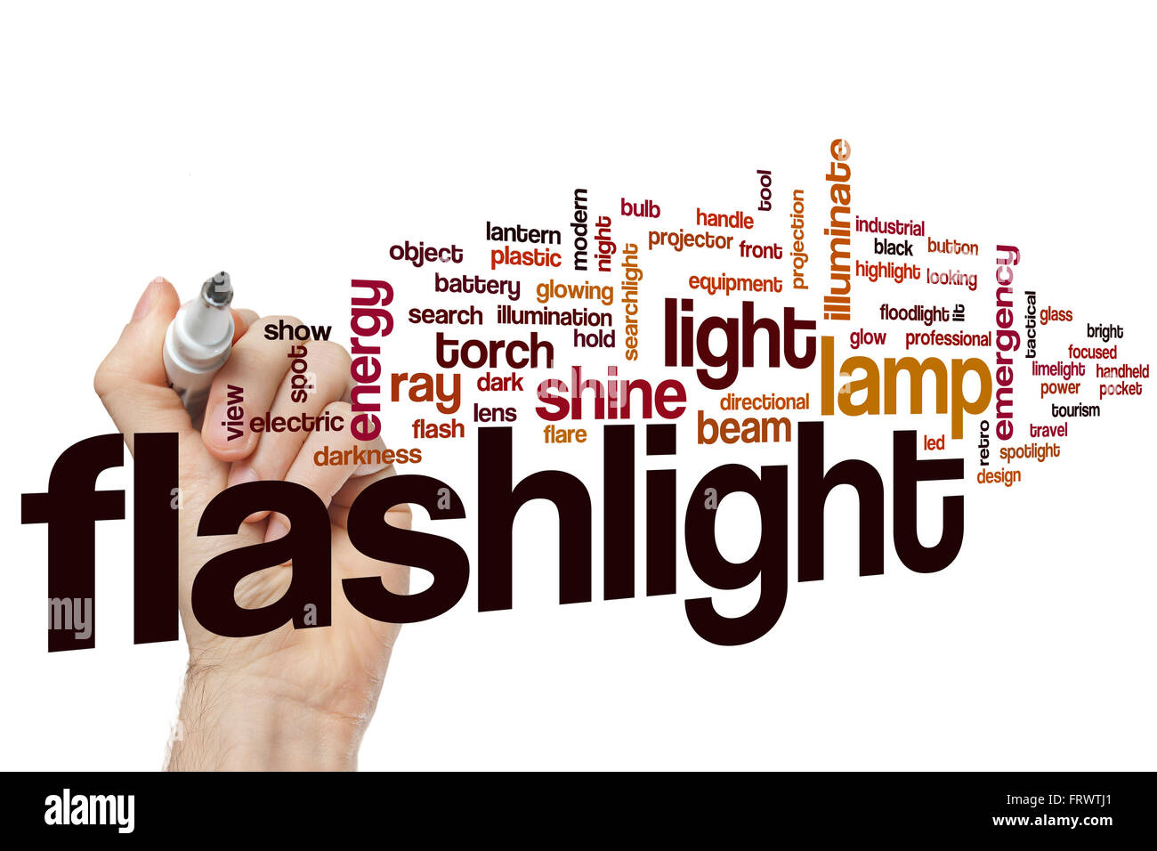 Flashlight word cloud concept with lamp shine related tags Stock Photo ...