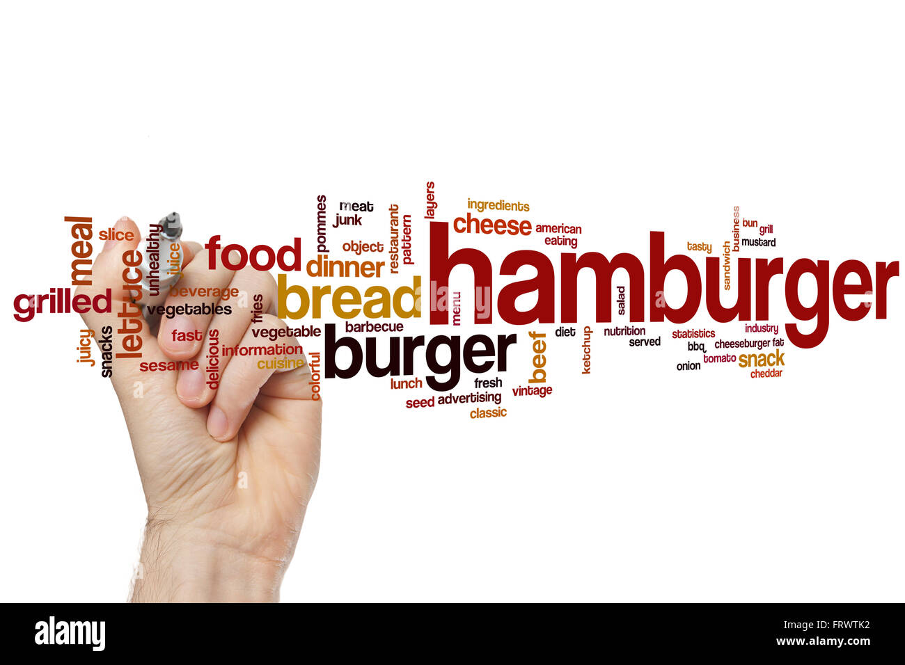 Hamburger word cloud concept with food meal related tags Stock Photo ...