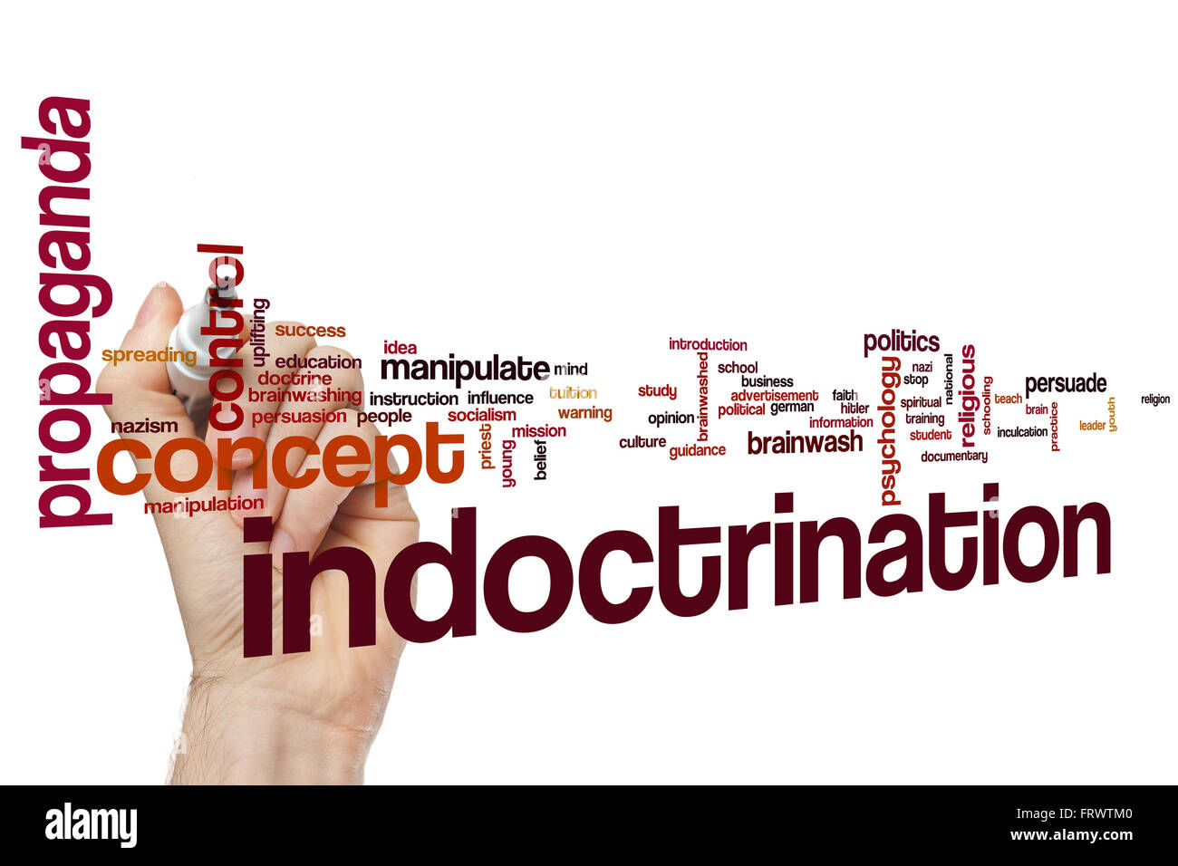 Indoctrination word cloud concept with propaganda brainwash related ...