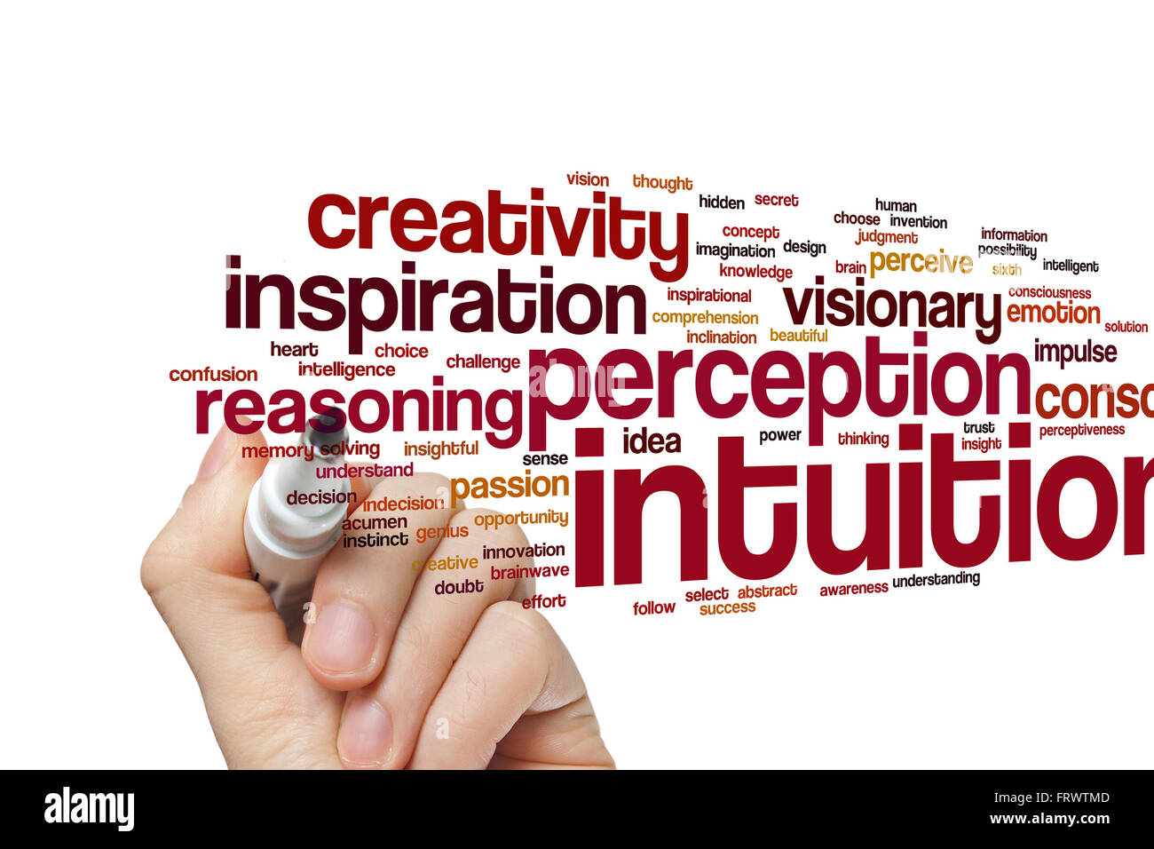 Intuition word cloud background Stock Photo - Alamy