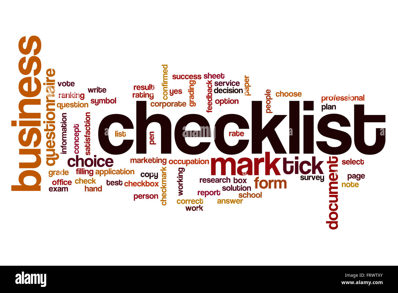 Checklist word cloud Stock Photo - Alamy