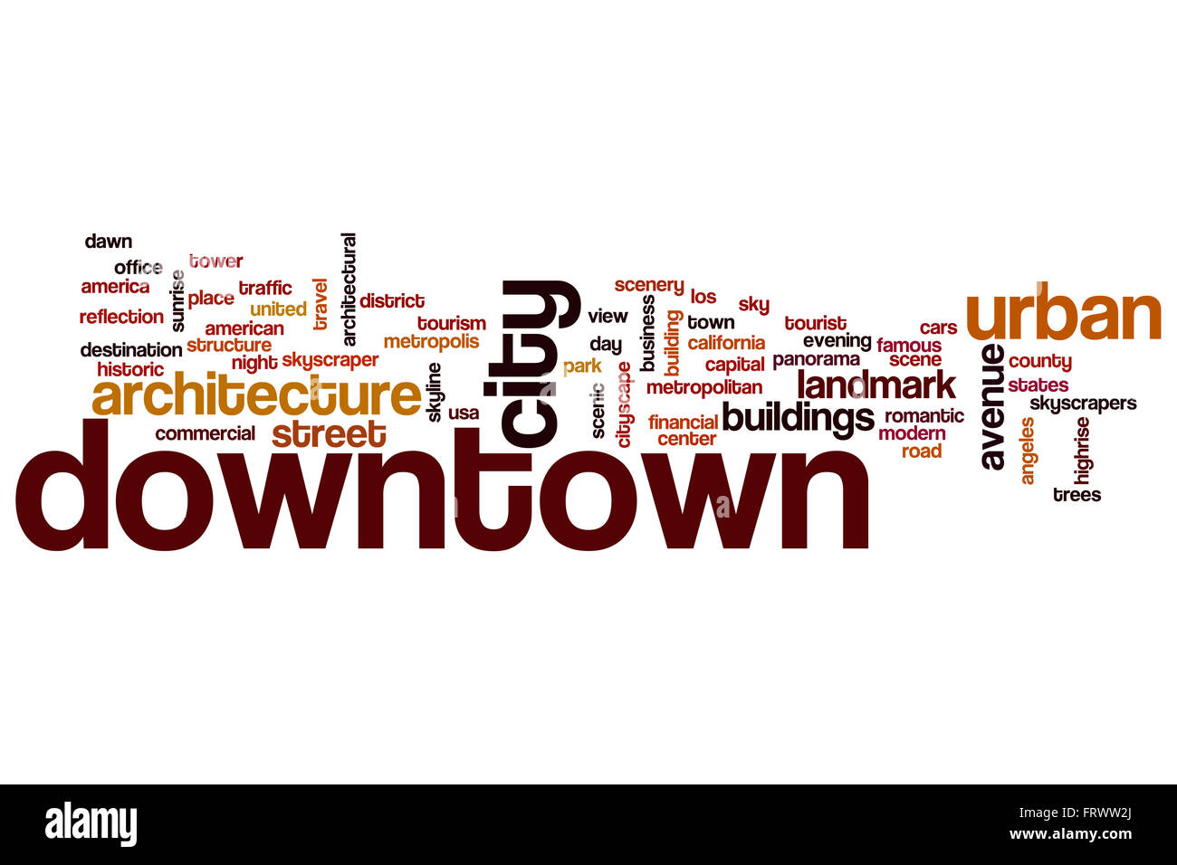 Downtown word cloud Stock Photo - Alamy