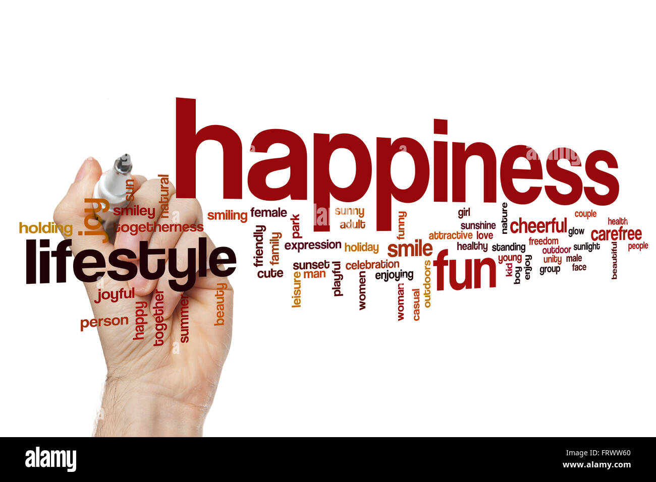 Happiness word cloud Stock Photo - Alamy