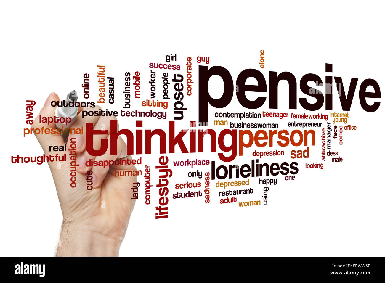 Pensive word cloud Stock Photo - Alamy
