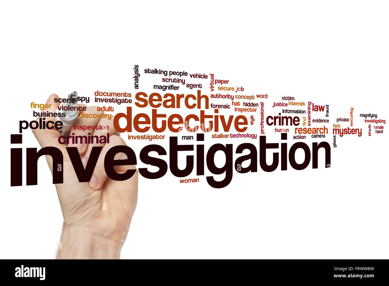Investigation word cloud Stock Photo - Alamy