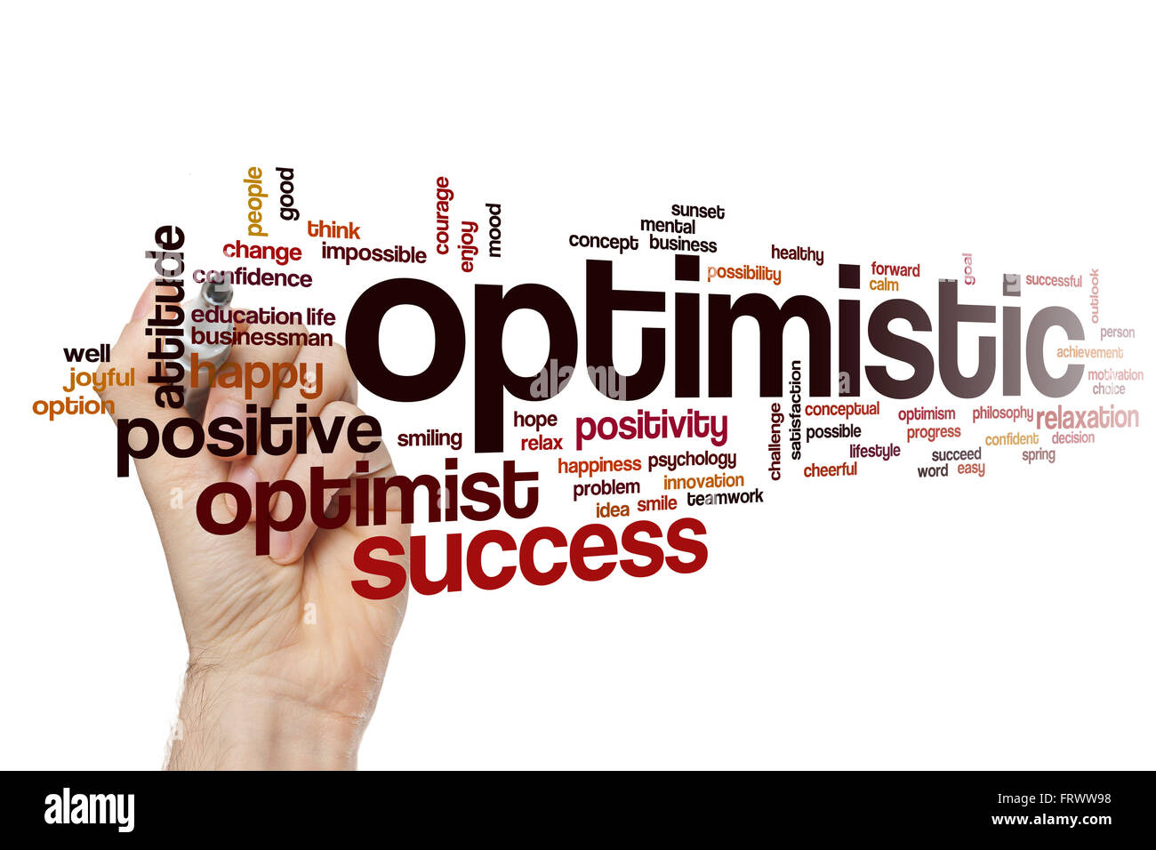 Optimistic word cloud Stock Photo - Alamy