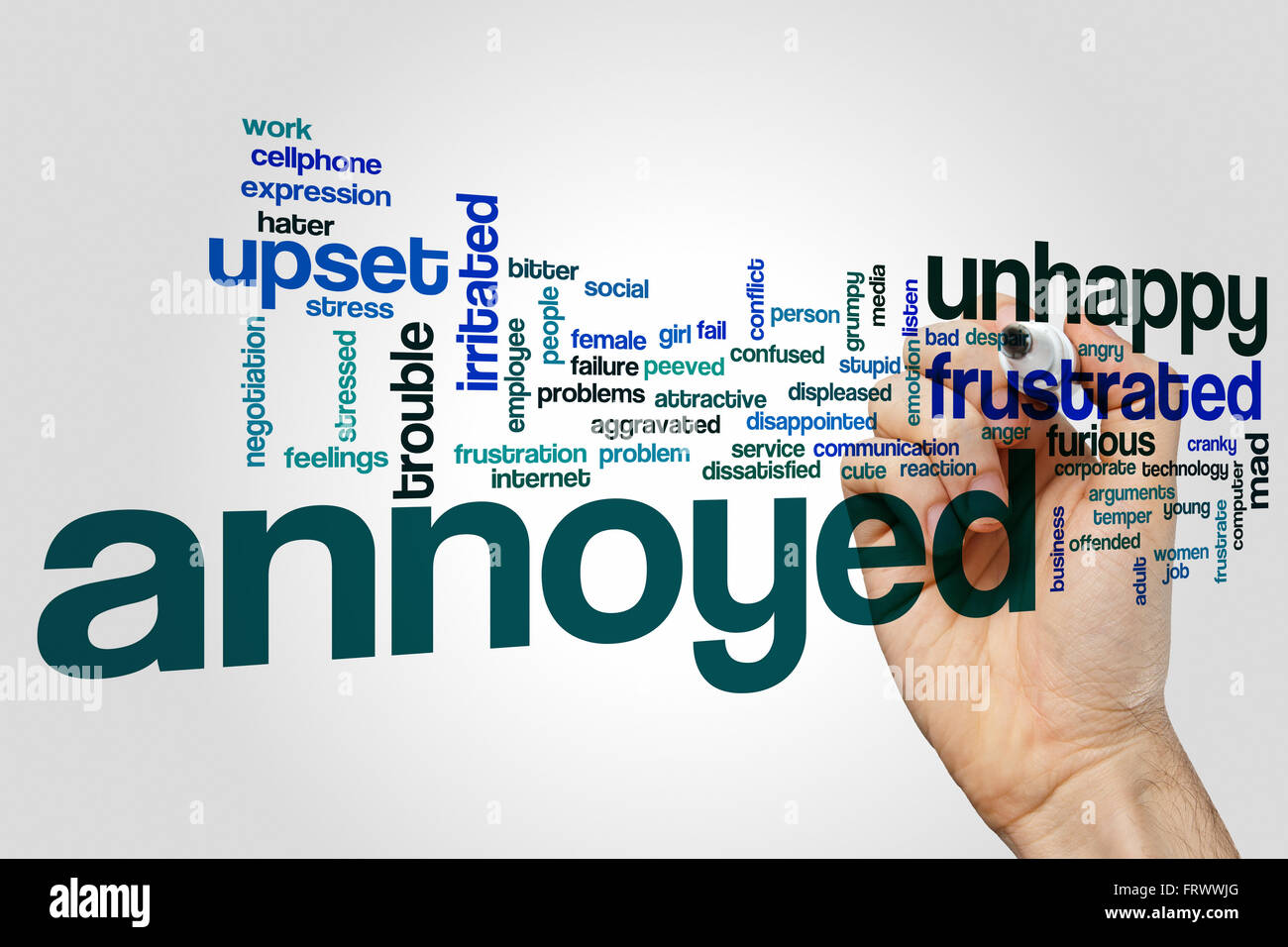 Annoyed word cloud Stock Photo - Alamy