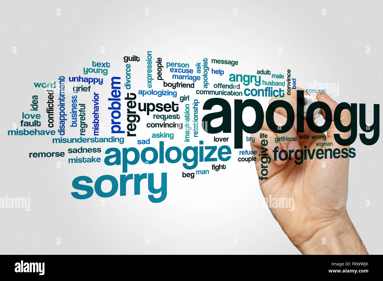 Apology word cloud Stock Photo - Alamy