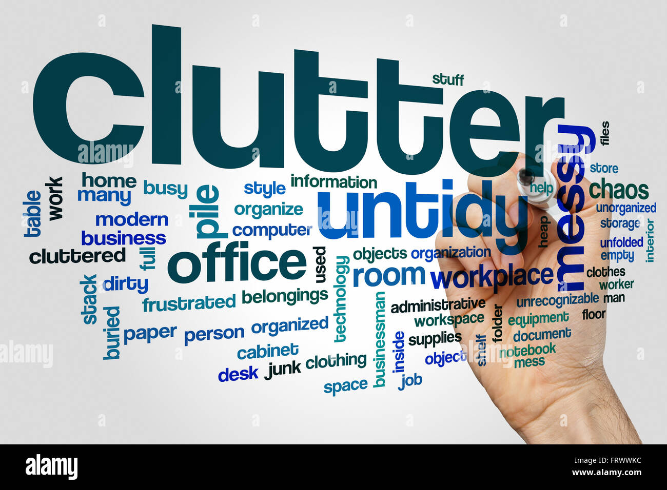 Clutter word cloud Stock Photo - Alamy
