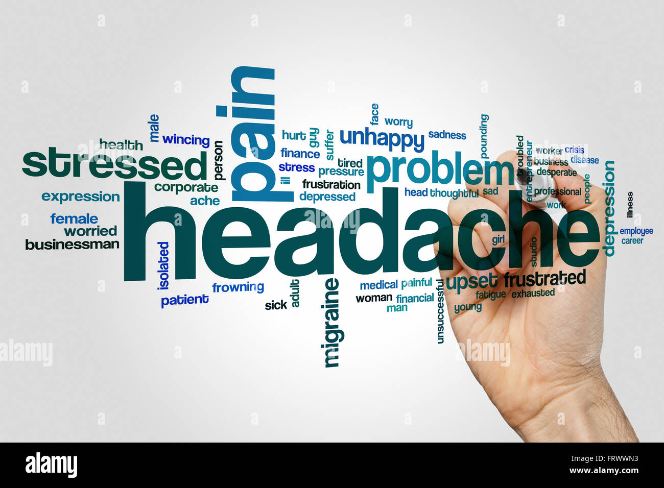 Headache word cloud Stock Photo - Alamy