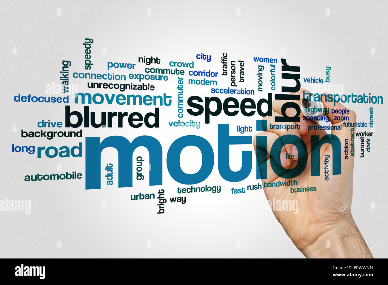 Motion word cloud Stock Photo - Alamy
