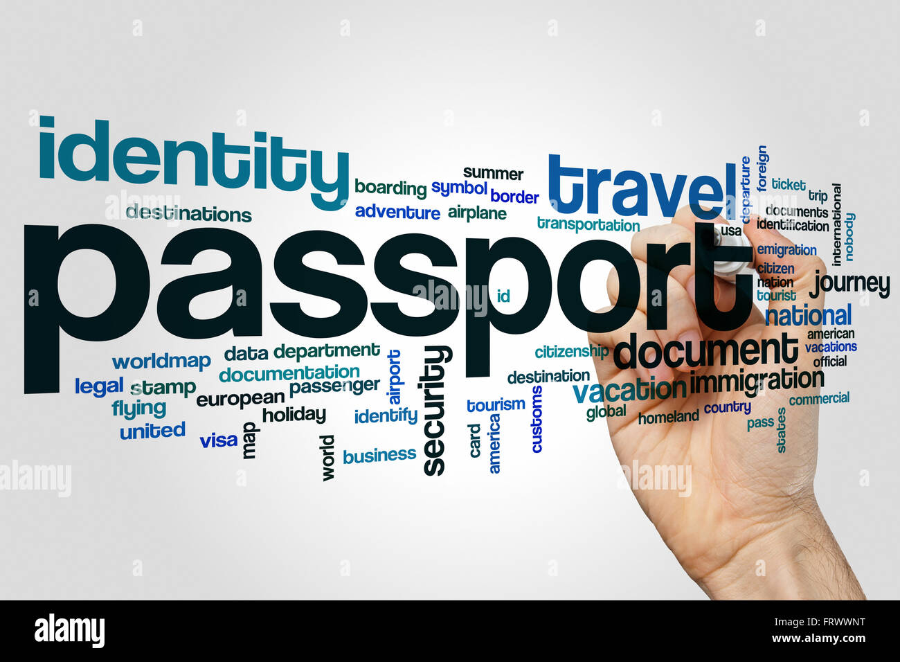Passport word cloud Stock Photo - Alamy
